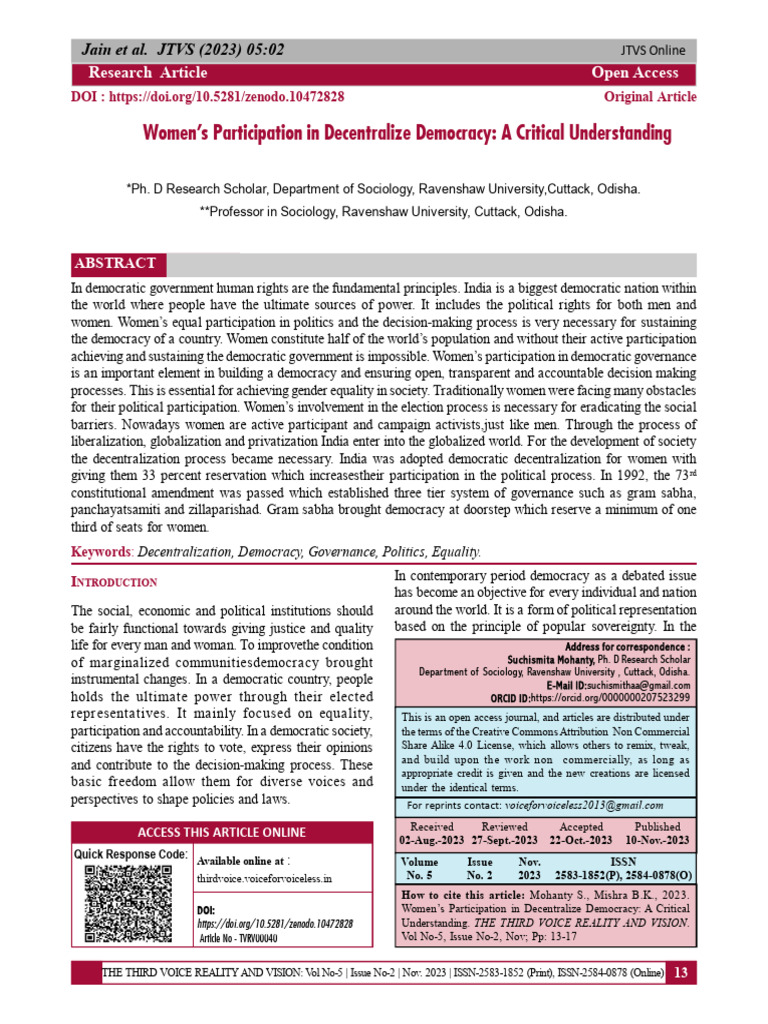 Women's Role in Decentralized Democracy | PDF | Governance | Democracy