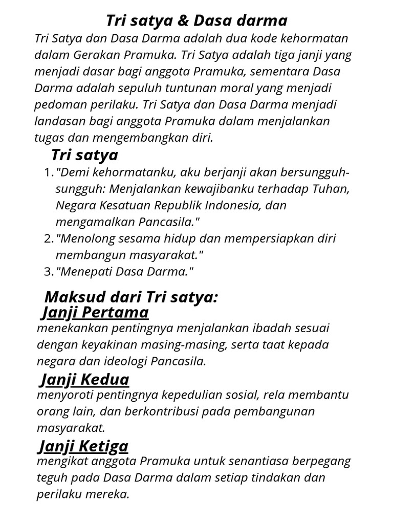 Tri Satya Dan Dasa Darma Pramuka Merupakan Dua Kode Kehormatan Dalam ...