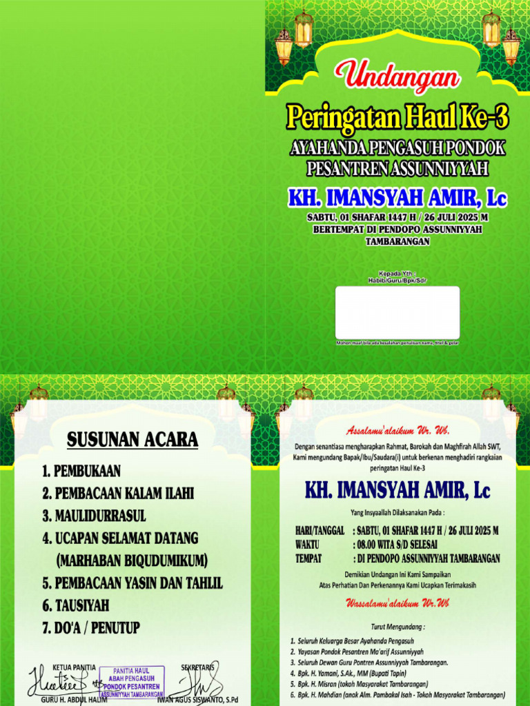 Undangan Haul KH Imansyah Amir 2025 | PDF