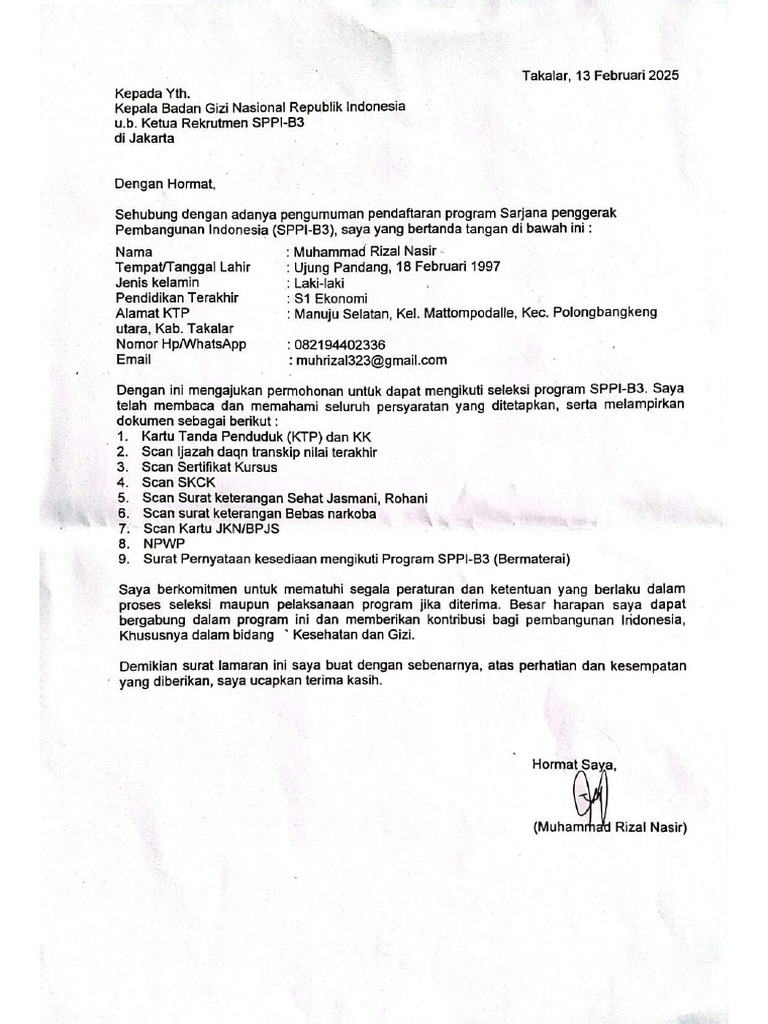 Surat Lamaran Sppi_compressed | PDF