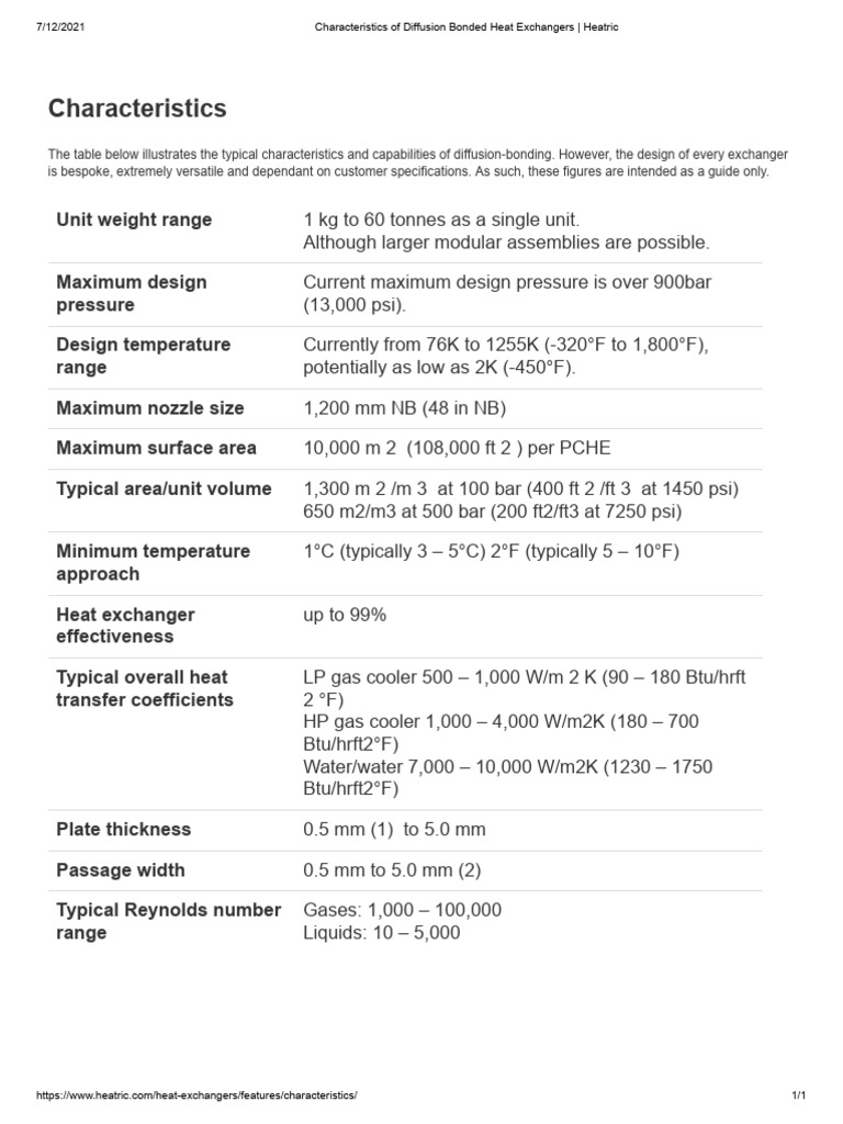 Characteristics of Diffusion Bonded Heat Exchangers - Heatric | PDF