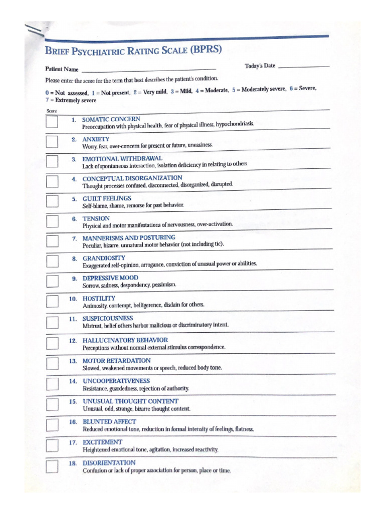 Brief Psychiatric Rating Scale (BPRS) | PDF