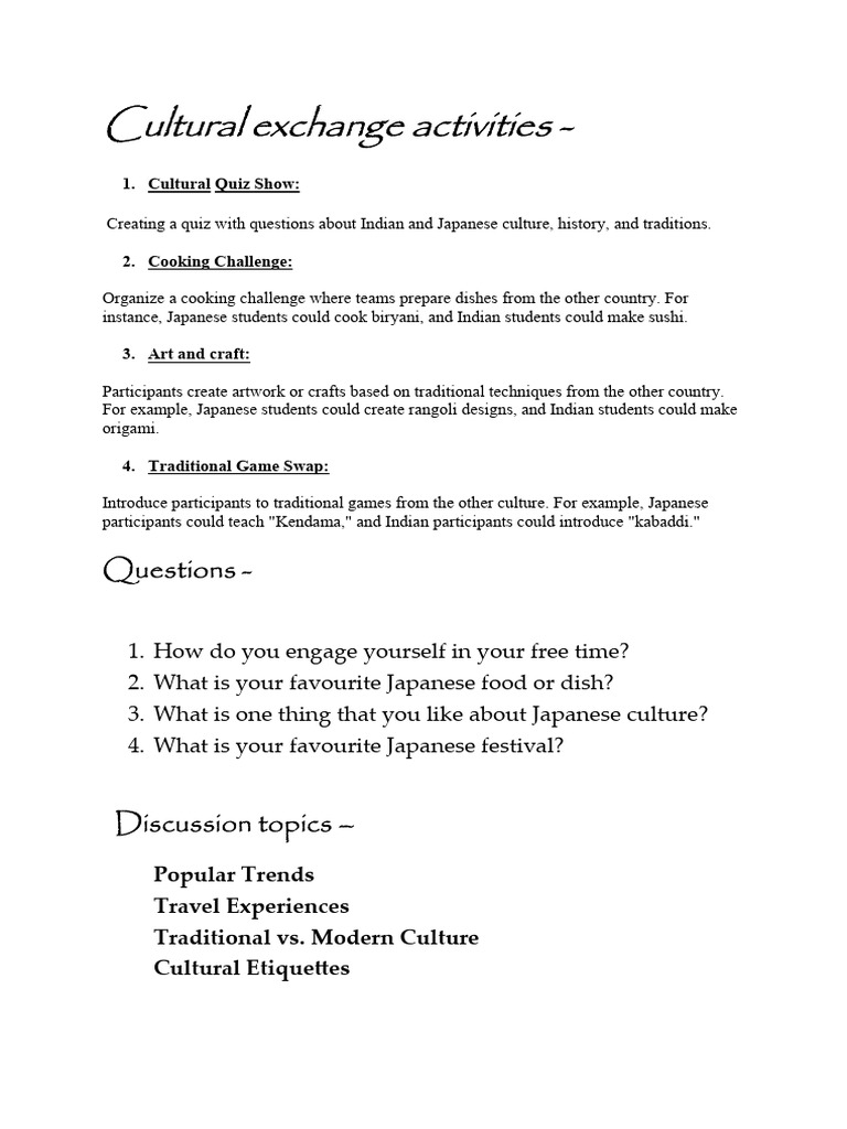 Engaging Cultural Exchange Activities | PDF
