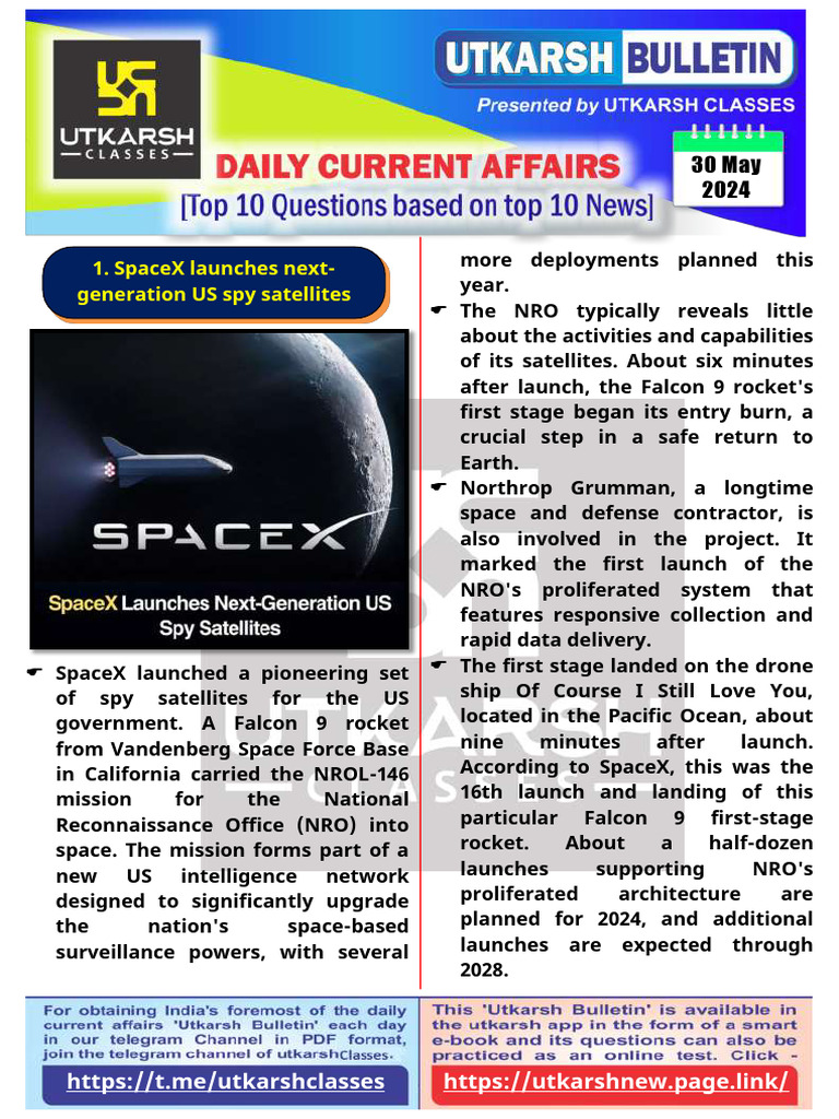 30 May 2024 Current Affairs English | PDF | National Reconnaissance Office