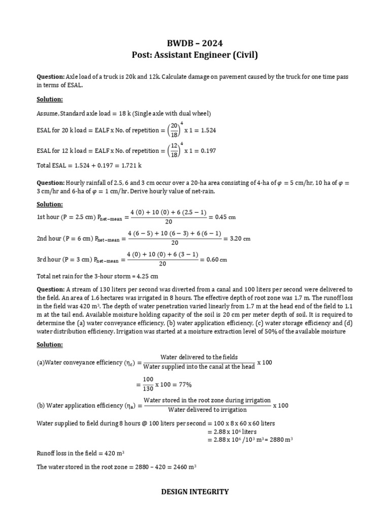 Bwdb - 2024 Full Question Solution by Design Integrity_bd | PDF | Water ...