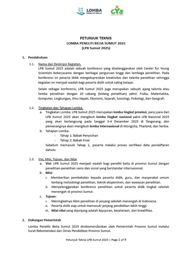 Petunjuk Teknis LPB Sumut 2025 | PDF