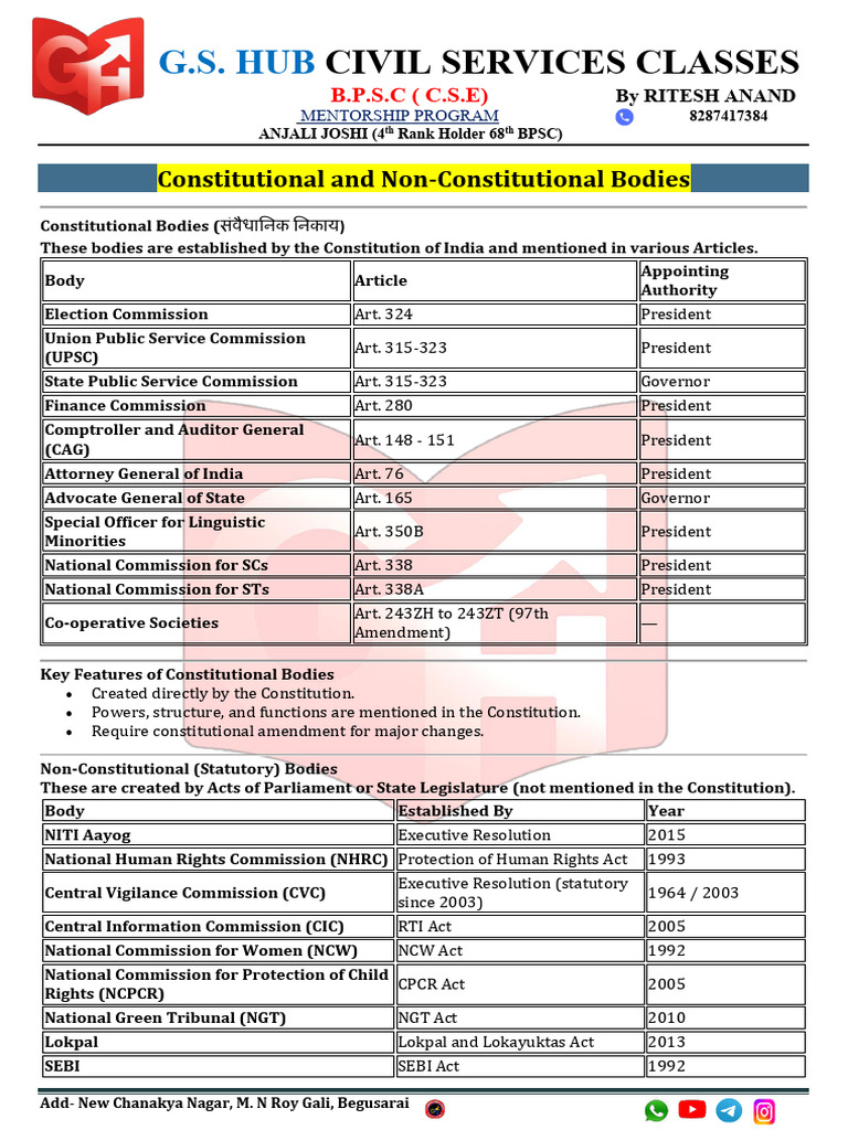 Constitutional vs Non-Constitutional Bodies | PDF | Government ...