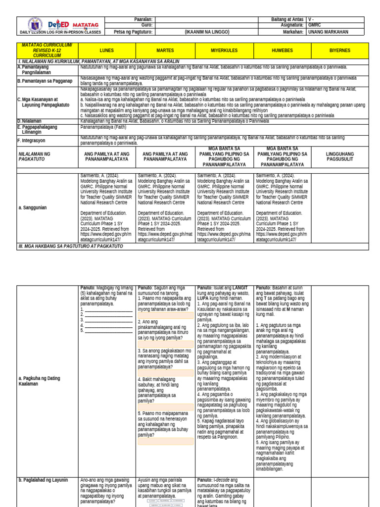 G5Q1W6 DLL GMRC Matatag | PDF