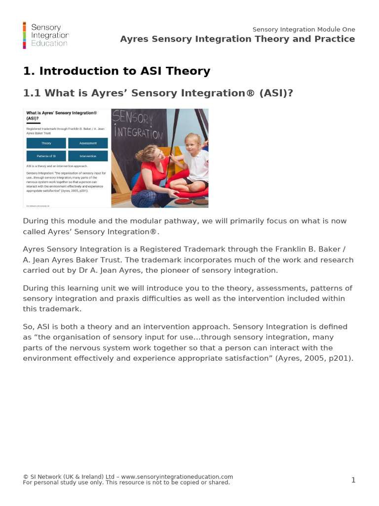 Introduction to Ayres Sensory Integration | PDF | Sensory Processing ...