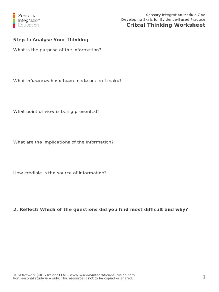Critical Thinking Worksheet | PDF