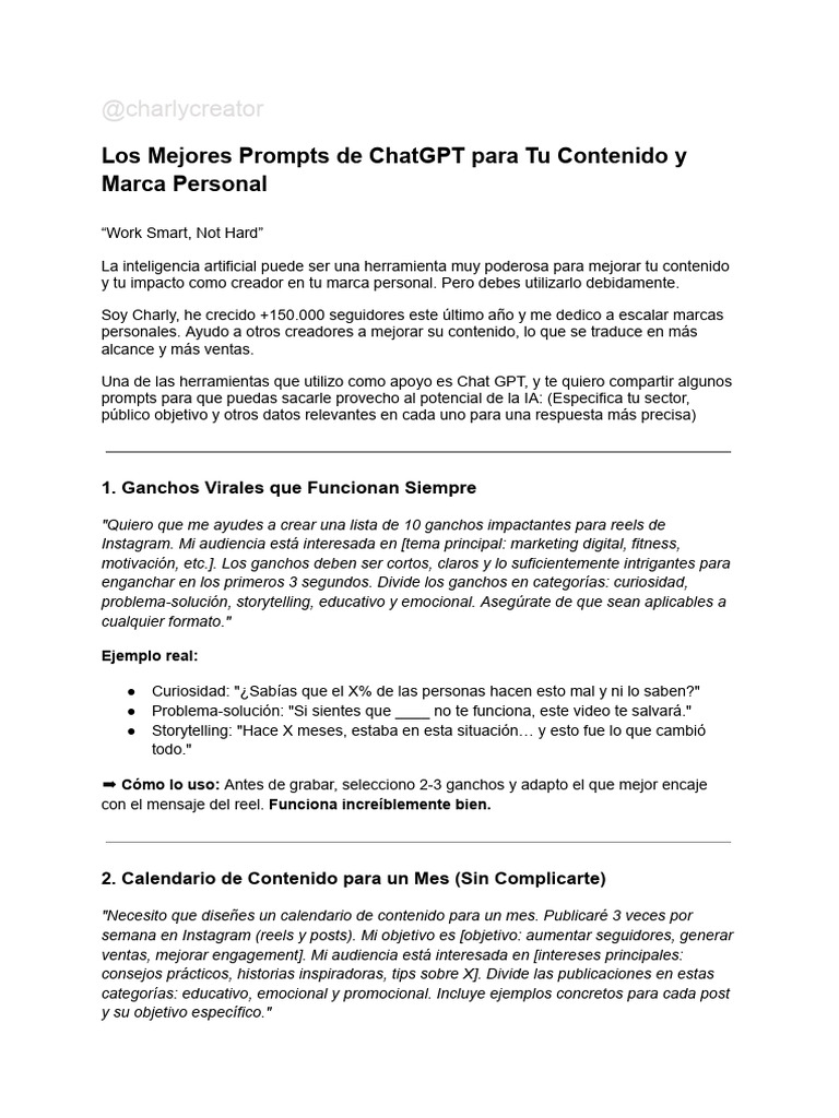 Prompts de ChatGPT para Creadores | PDF | Inteligencia artificial ...