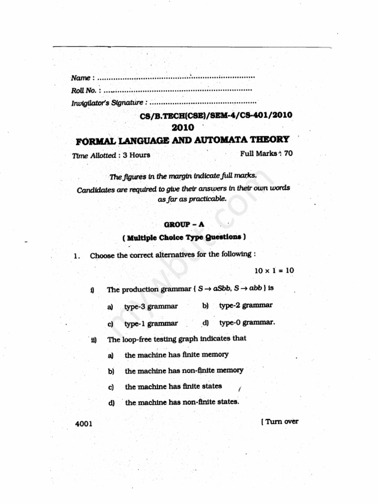 Formal Language and Automata Theory - cs401 - 10 | PDF