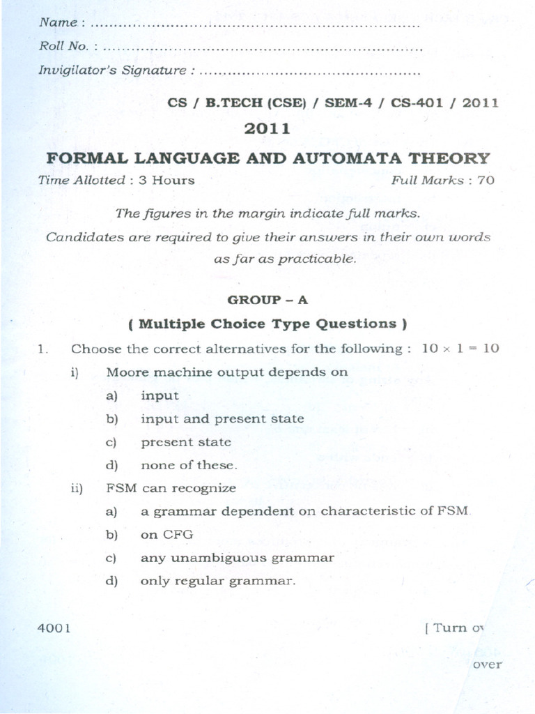 Formal Language and Automata Theory - cs401 - 11 | PDF