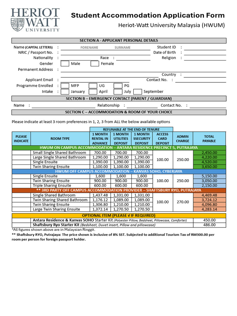 Student Accommodation Application Form | PDF