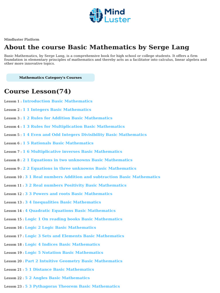 Basic Mathematics by Serge Lang Course Content | PDF | Mathematics | Trigonometric Functions
