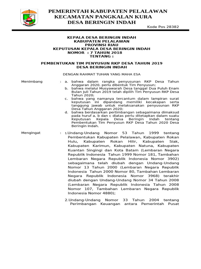Pembentukan Tim RKP Desa 2020 | PDF