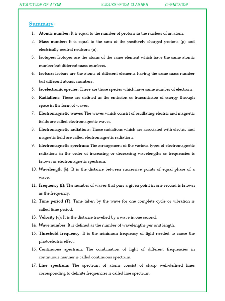 Structure of Atom: Key Concepts Explained | PDF | Atoms ...