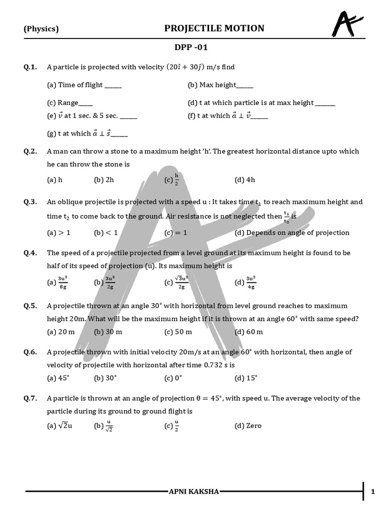 NEET Projectile Motion Practice Questions | PDF | Projectiles | Spacetime