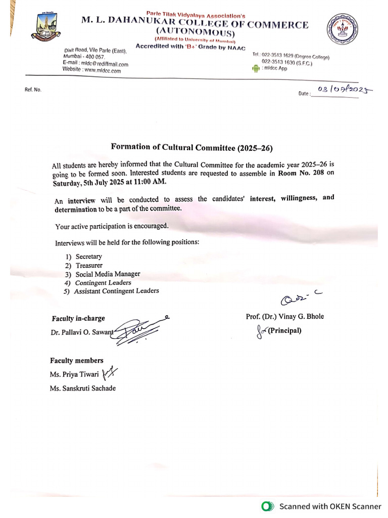 Cultural Committee 2025-26 Bbi | PDF