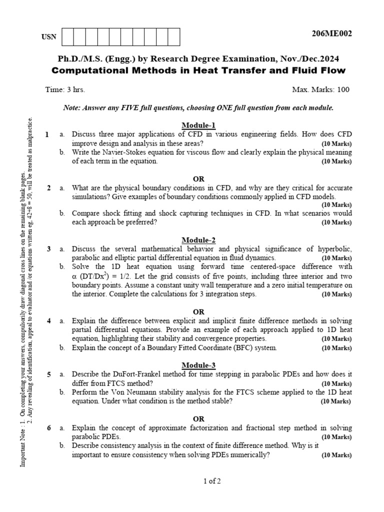 CFD and Heat Transfer Exam Guidelines | PDF | Computational Fluid ...
