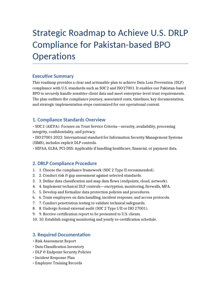 DRLP Compliance Roadmap BPO Pakistan | PDF | Regulatory Compliance ...