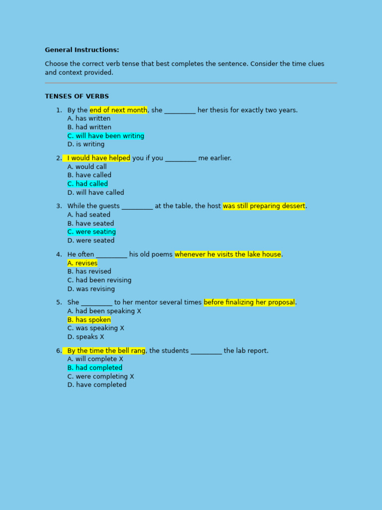 TENSES OF VERB EXERCISES | PDF | Language Mechanics | Syntax
