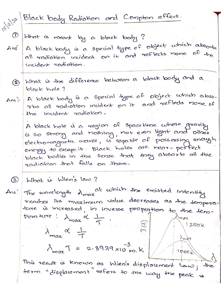 Black Body Radiation and Compton Effect Question and Answers | PDF
