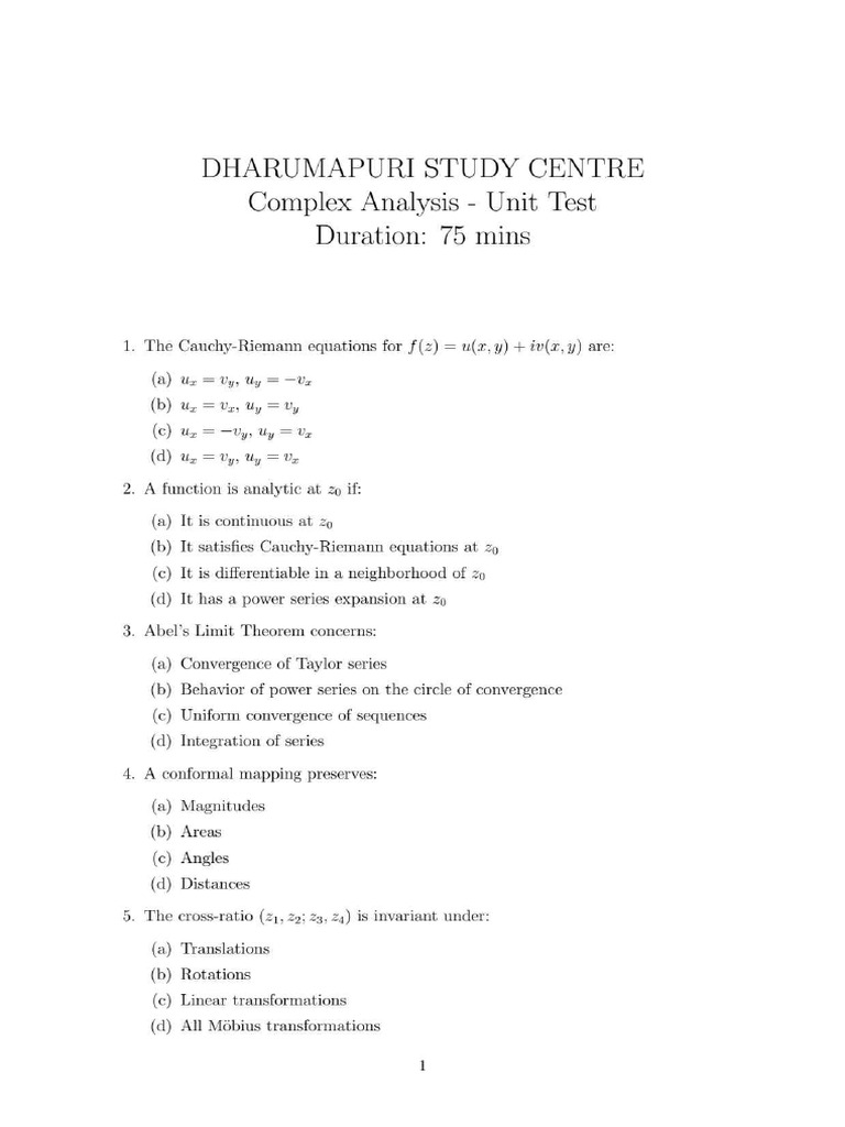 Free Test 2 - Complex Analysis | PDF