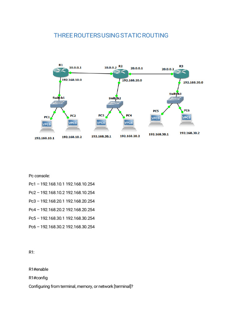 Three Routers Using Static Routing | PDF | Ip Address | Communications Protocols