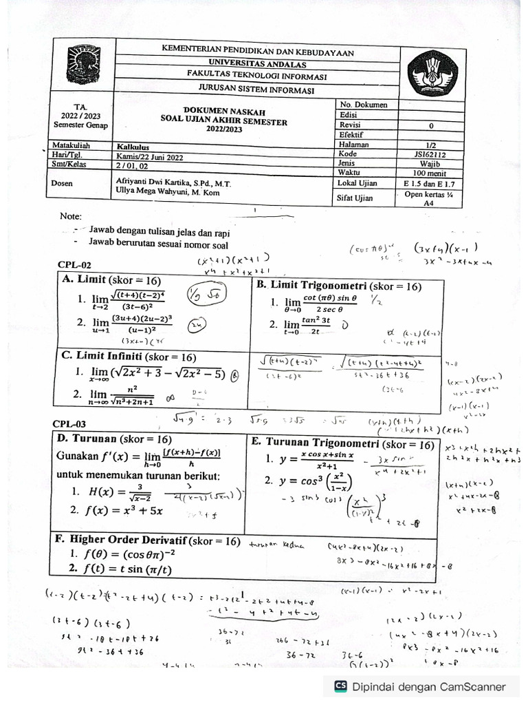uas kalkulus 2023 | PDF