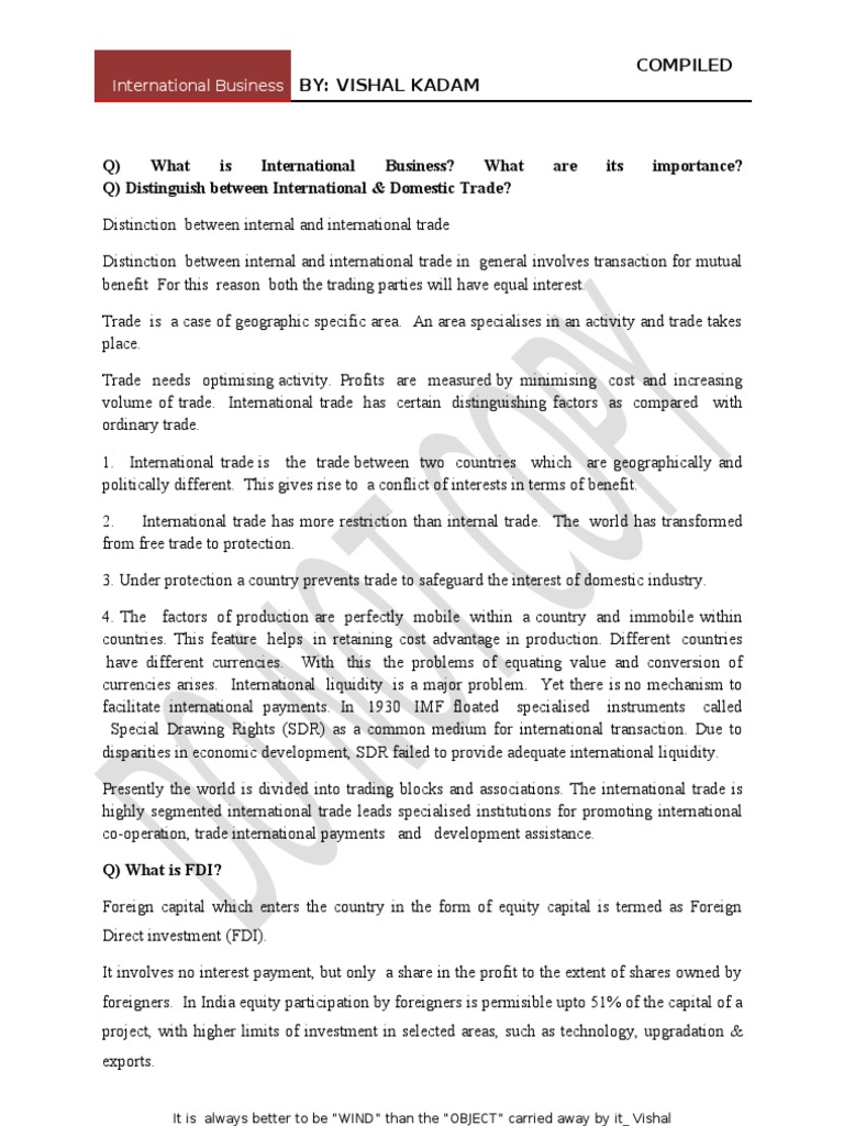 Notes On International Business New | PDF