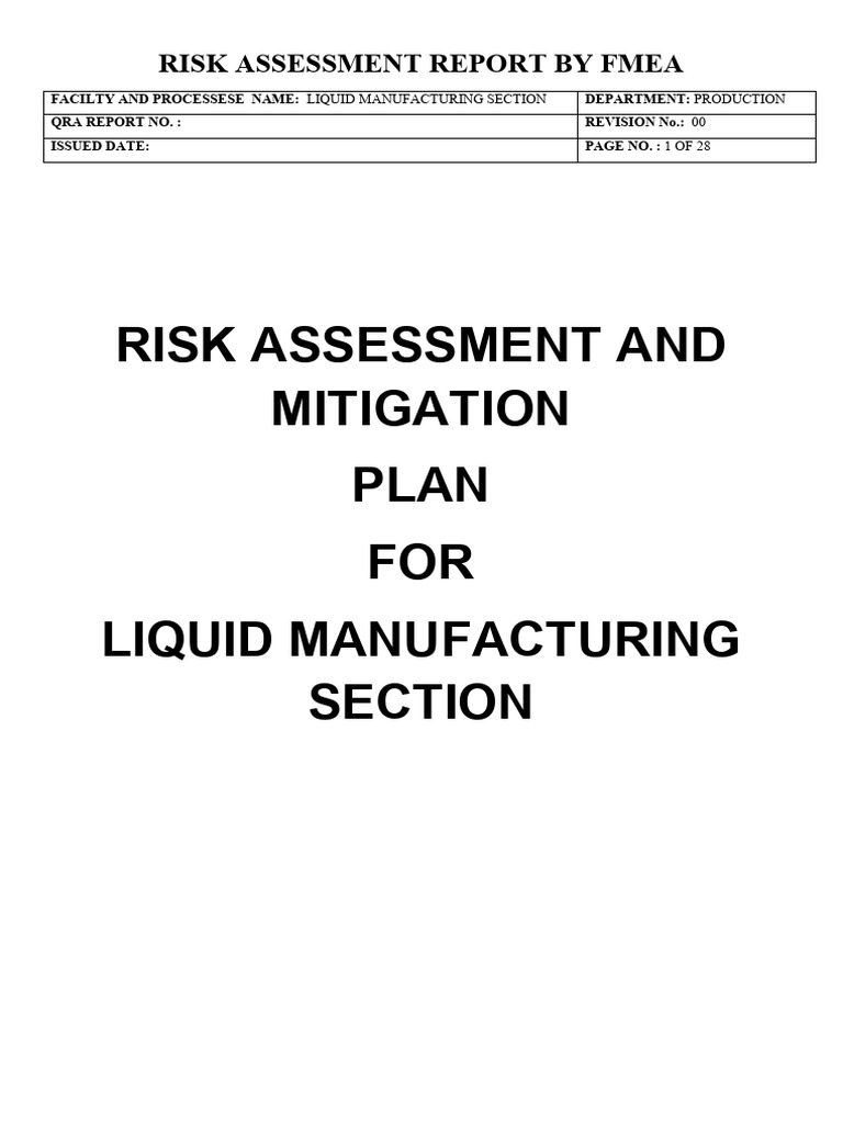 Risk Assessment Report For Liquid Manufacturing Using FMEA | PDF | Risk ...