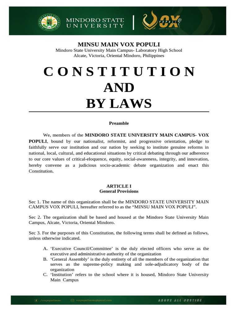 VOX POPULI Constitution and by Laws | PDF | Electoral Fraud | Impeachment