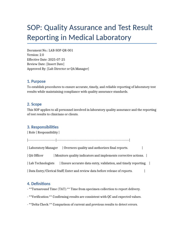 Quality Assurance SOP for Lab Reporting | PDF | Quality Assurance ...
