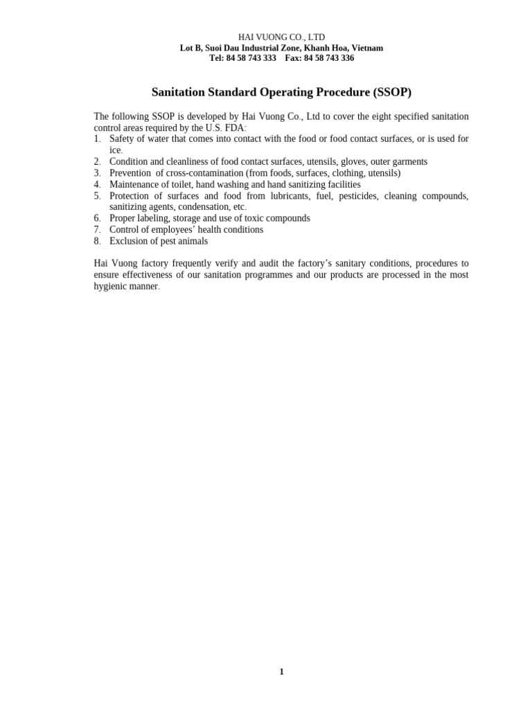 Sanitation Standard Operating Procedure | PDF | Sanitation | Pest Control