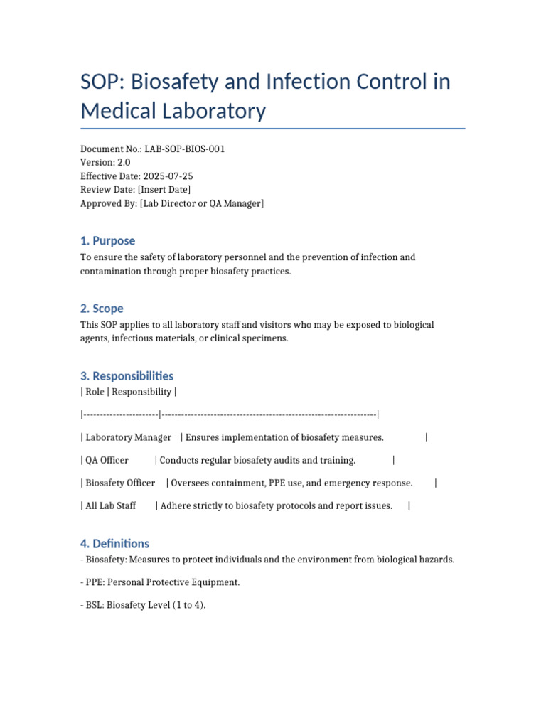 Biosafety SOP for Medical Labs | PDF | Personal Protective Equipment ...