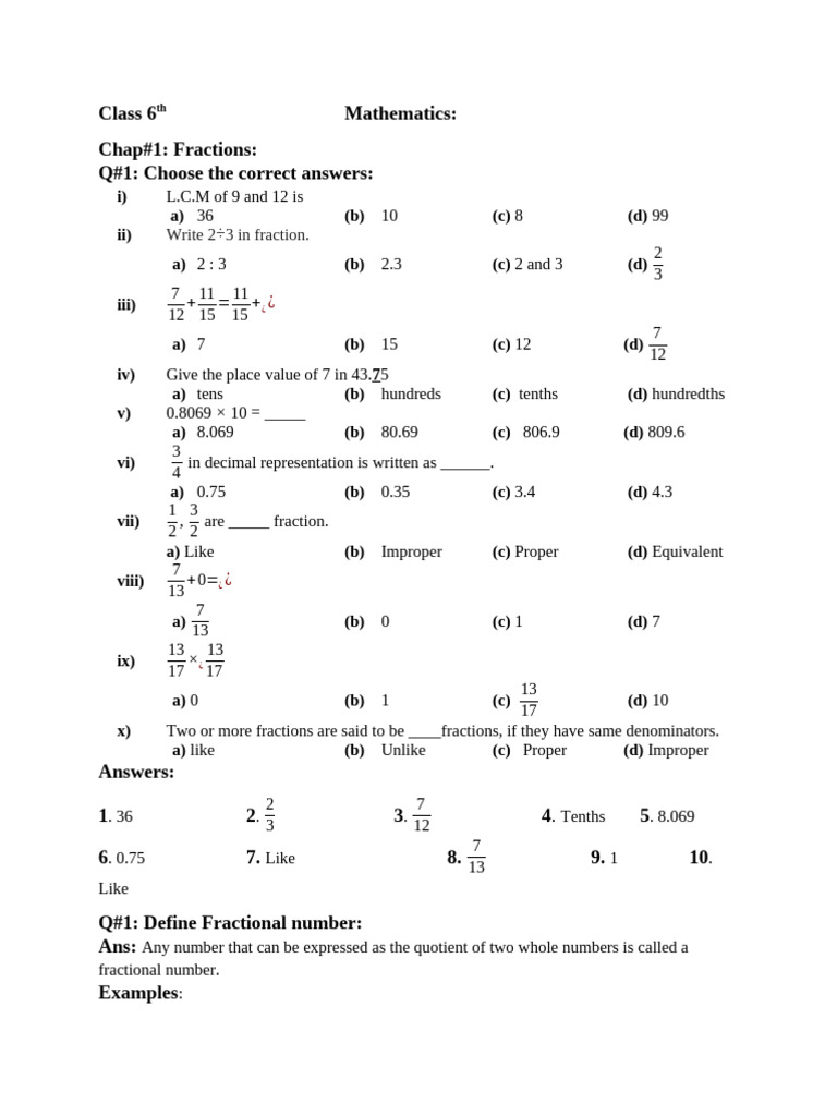 6th Grade Math: Understanding Fractions | PDF | Discrete Mathematics ...