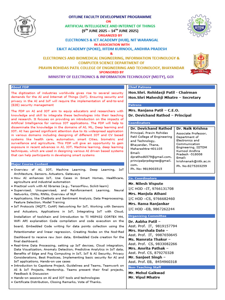 Brochure Fdp Ai Iot Dpr -Updated New | PDF | Internet Of Things | Artificial Intelligence