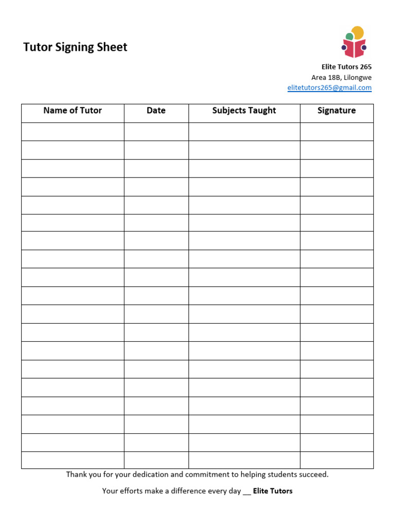 Tutor Signing Sheet | PDF
