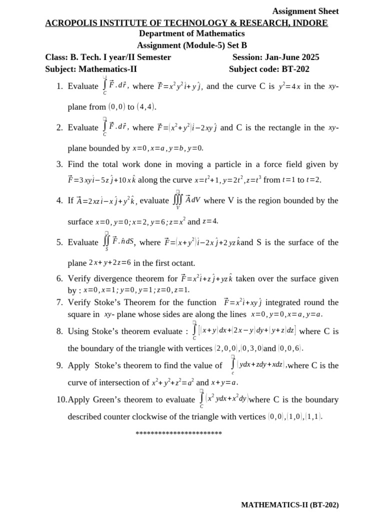 Assignment Sheet U-5 Set B-1 | PDF | Mathematics