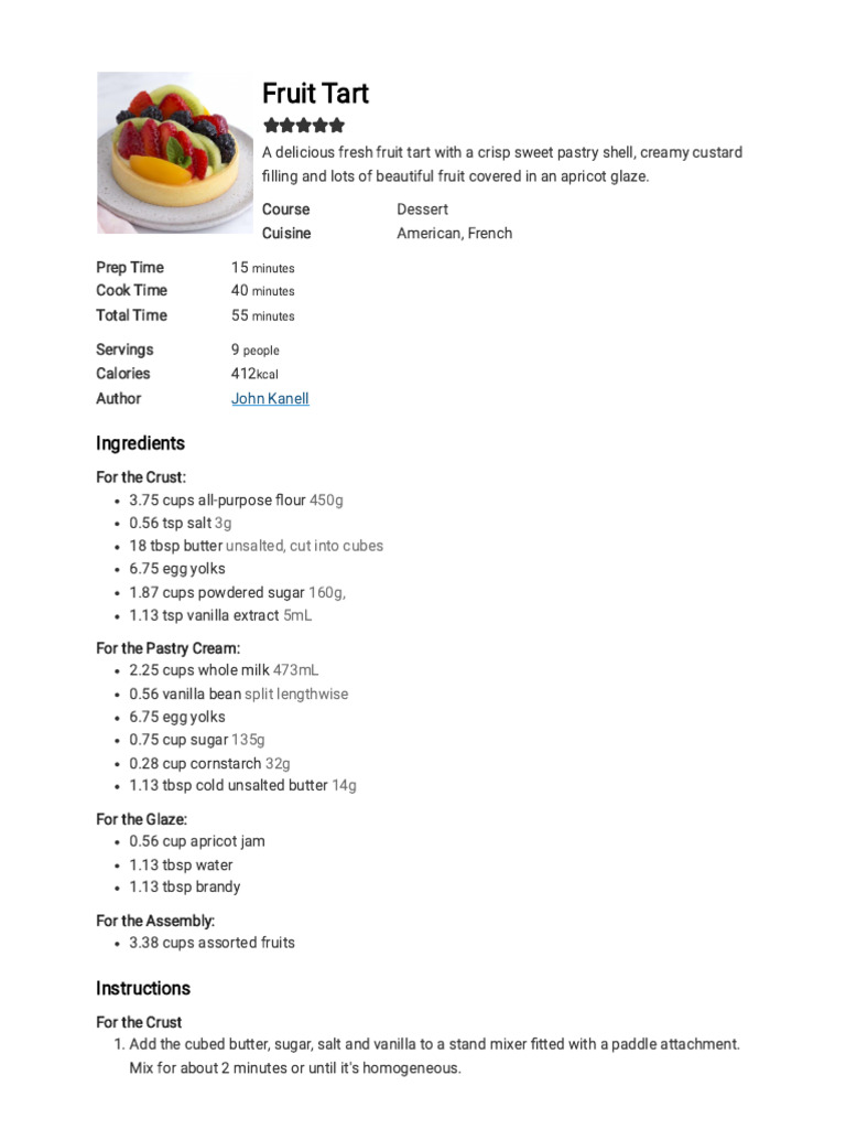 Fruit Tart - Preppy Kitchen | PDF | Custard | Foods