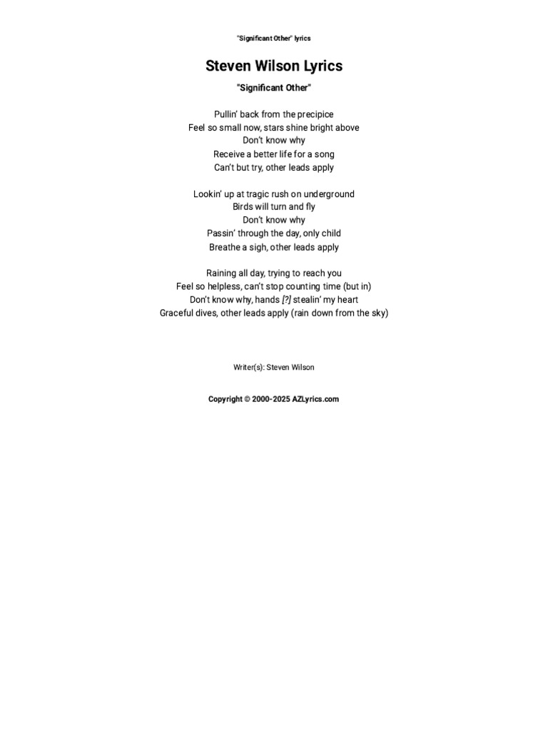 Steven Wilson - Significant Other Lyrics | PDF