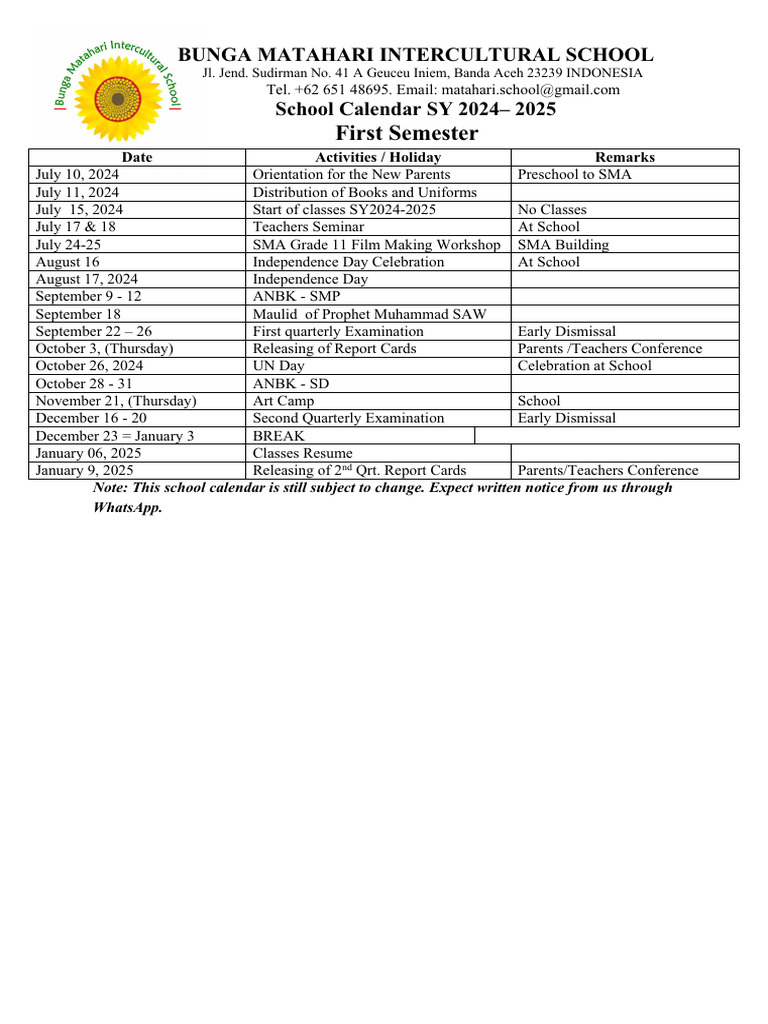 2024-2025 School Calendar | PDF