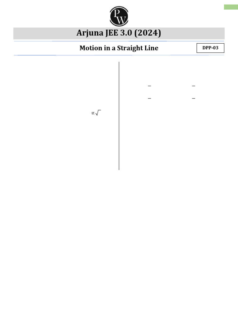 Motion in A Straight Line - DPP 03 (Of Lec 08) - Arjuna JEE 3.0 2024 | PDF | Physics | Mechanics