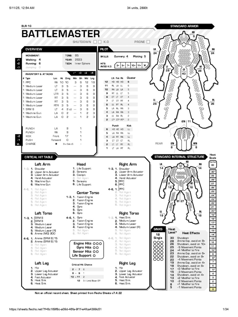 BattleTech Record Sheets (Flechs) : BattleMaster | PDF
