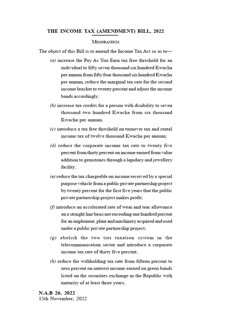 N.A.B 26, The Income Tax (Amendment) Bill, 2022 | PDF | Taxes | Income Tax