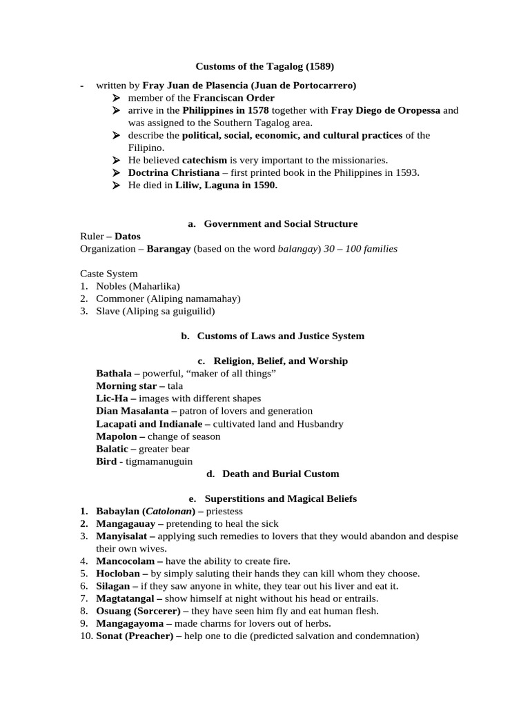 Customs of The Tagalog | PDF