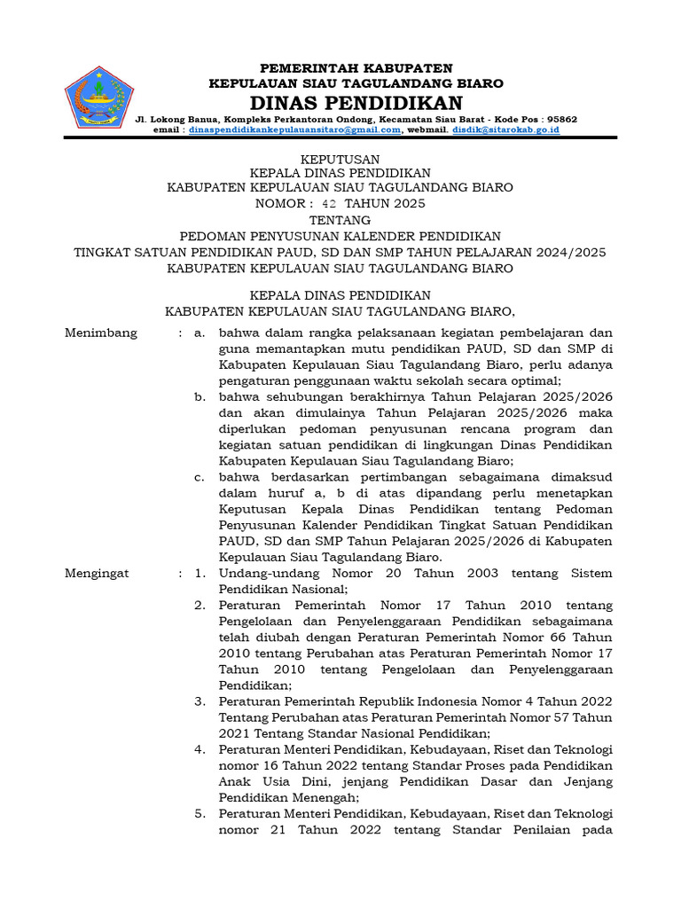 Pedoman Kalender Pendidikan 2025/2026 | PDF