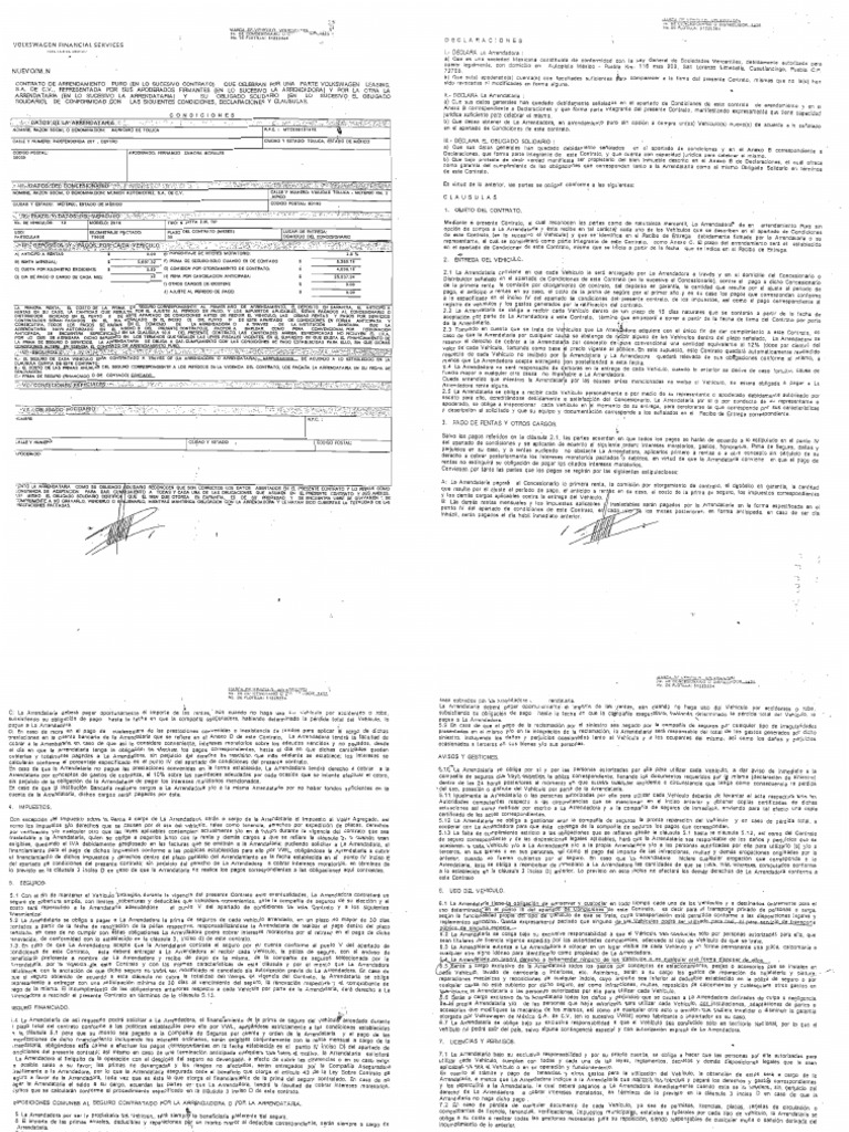 Cont Arrendamiento Financ. Volkswagen Reasing Sa de c.V. | PDF