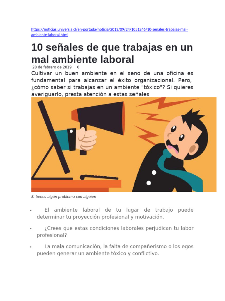 10 Señales de Que Se Trabaja en Un Mal Ambiente Laboral | PDF | Estilo ...